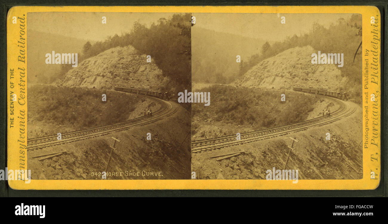 A stereoscopic view of the iconic Horse Shoe Curve, a key feature of ...