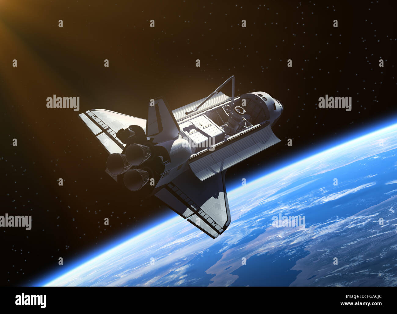 Space Shuttle Orbiting Earth. Realistic 3D scene Stock Photo - Alamy