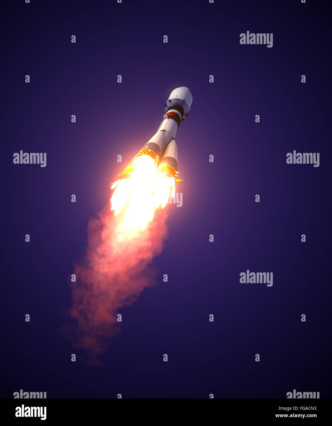 Carrier Rocket Takes Off. Realistic 3D Scene Stock Photo - Alamy