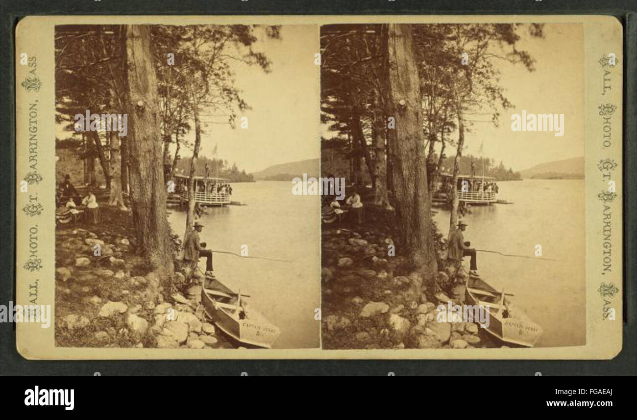 This photograph by Hall Photo shows Lake Buel, featuring a steamer, a ...