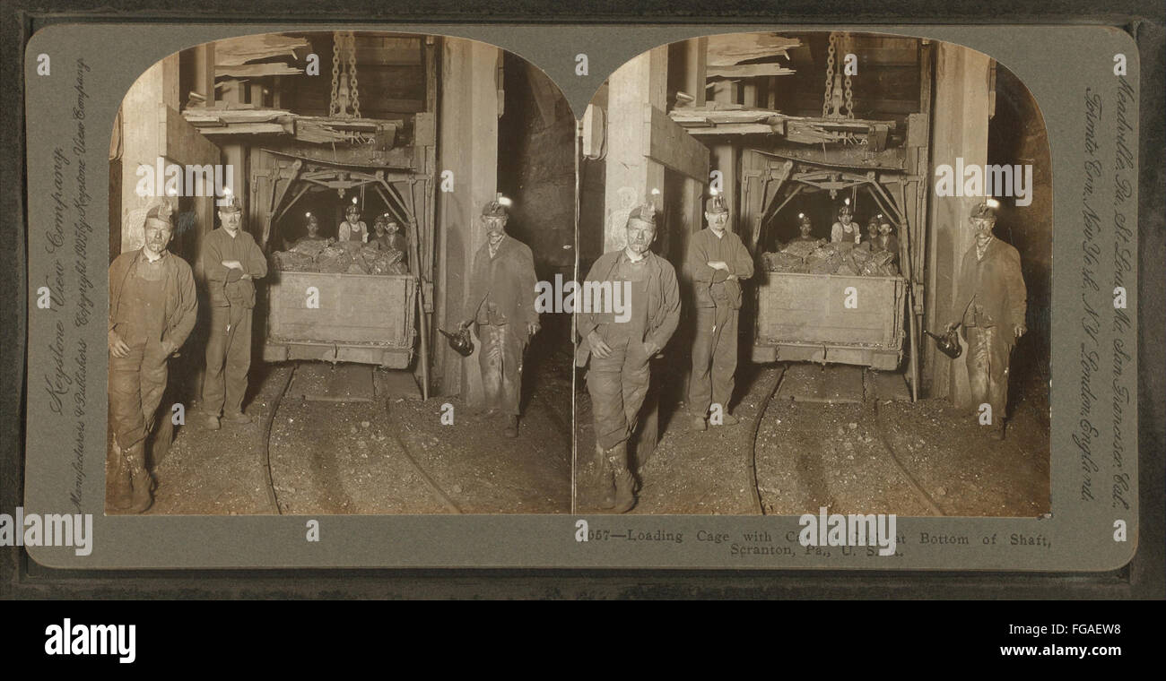 Photograph showing a loading cage with a car of coal at the bottom of a ...
