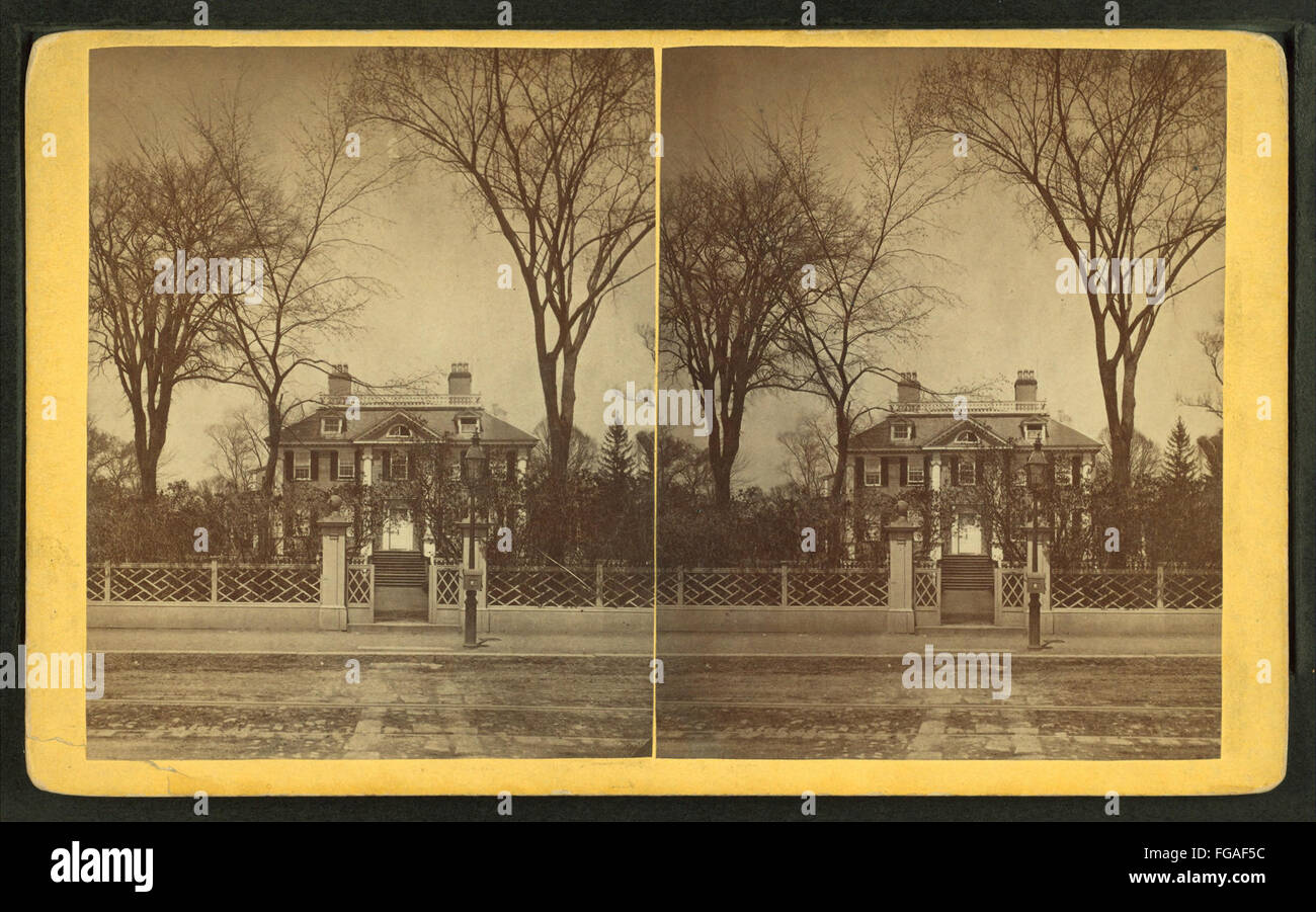 A photograph of Longfellow's home, showing the architectural features ...