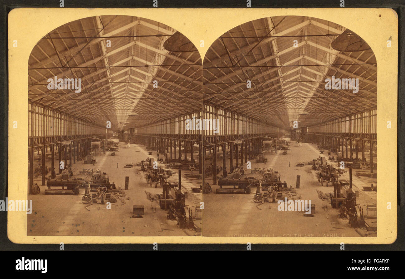 A photograph by Centennial Photographic Co showing Machinery Hall on ...