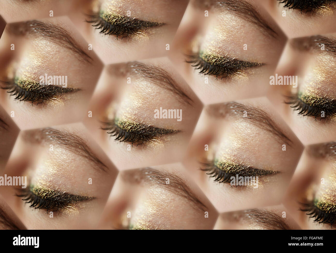 Montage of closed eye with hexagonal shape Stock Photo - Alamy