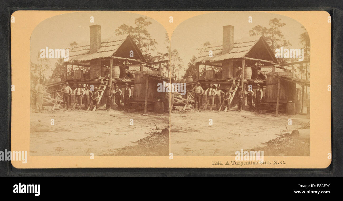 A photograph of a turpentine still in North Carolina, showing the ...