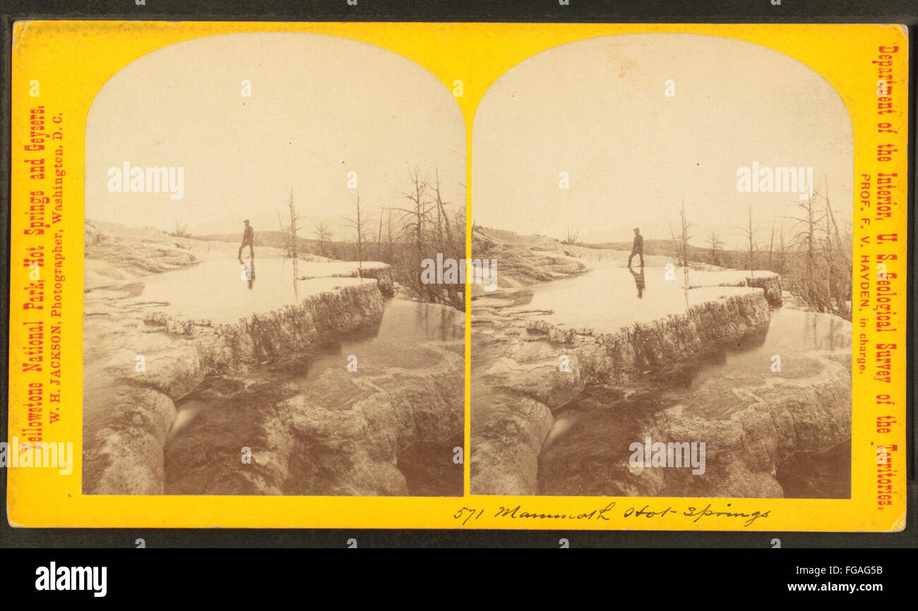 A photograph by William Henry Jackson showing the Mammoth Hot Springs ...