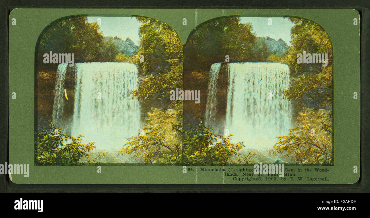 A photograph by T. W. Ingersoll showing Minnehaha Falls, known as ...