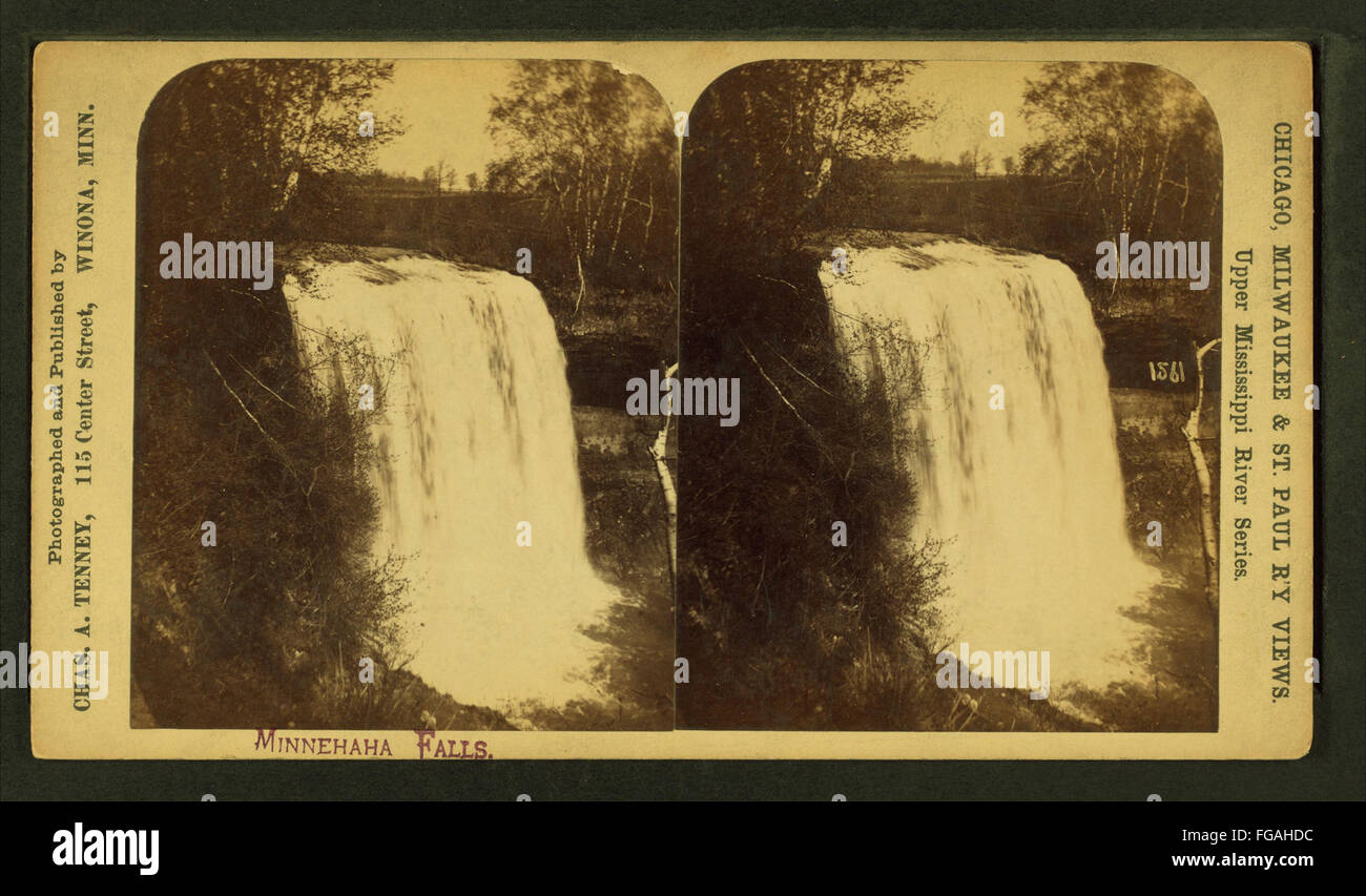 Minnehaha Falls, captured by Charles A. Tenney, shows the cascading ...