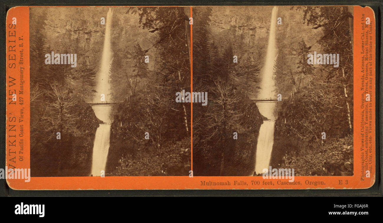 This photograph by Carleton E. Watkins depicts Multnomah Falls in the ...