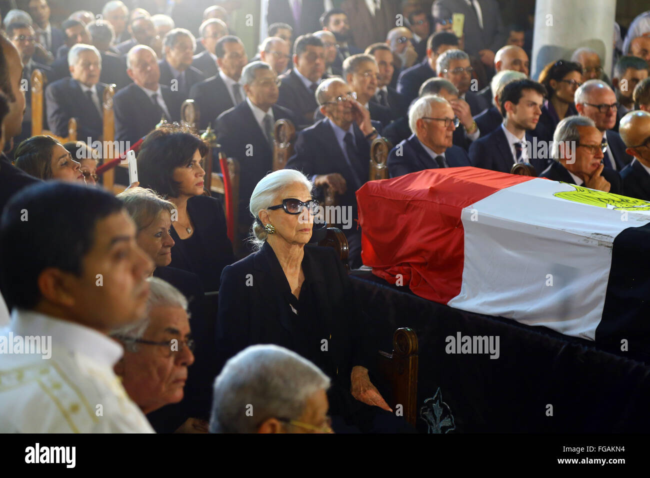 Cairo. 18th Feb, 2016. Leia Maria Boutros-Ghali (C), wife of the former ...