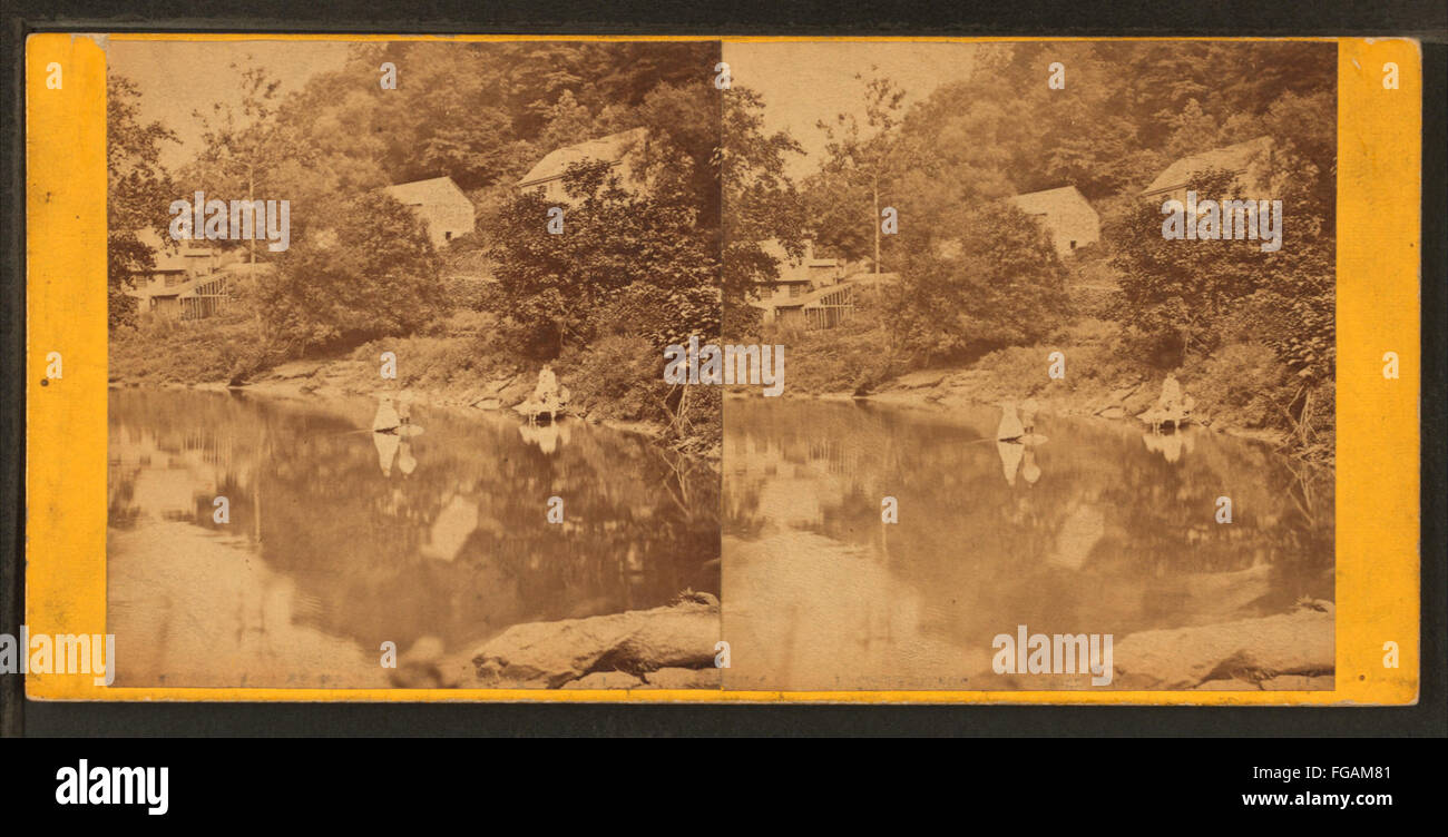 A photograph by Bartlett & French showing a scenic view of the Wissahickon Creek near the Old ...