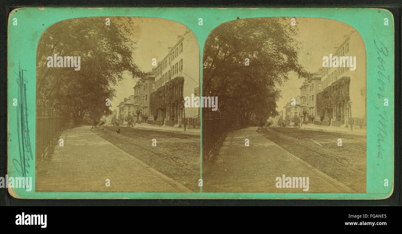 A stereoscopic view of Beacon Street in Boston, capturing the street’s ...