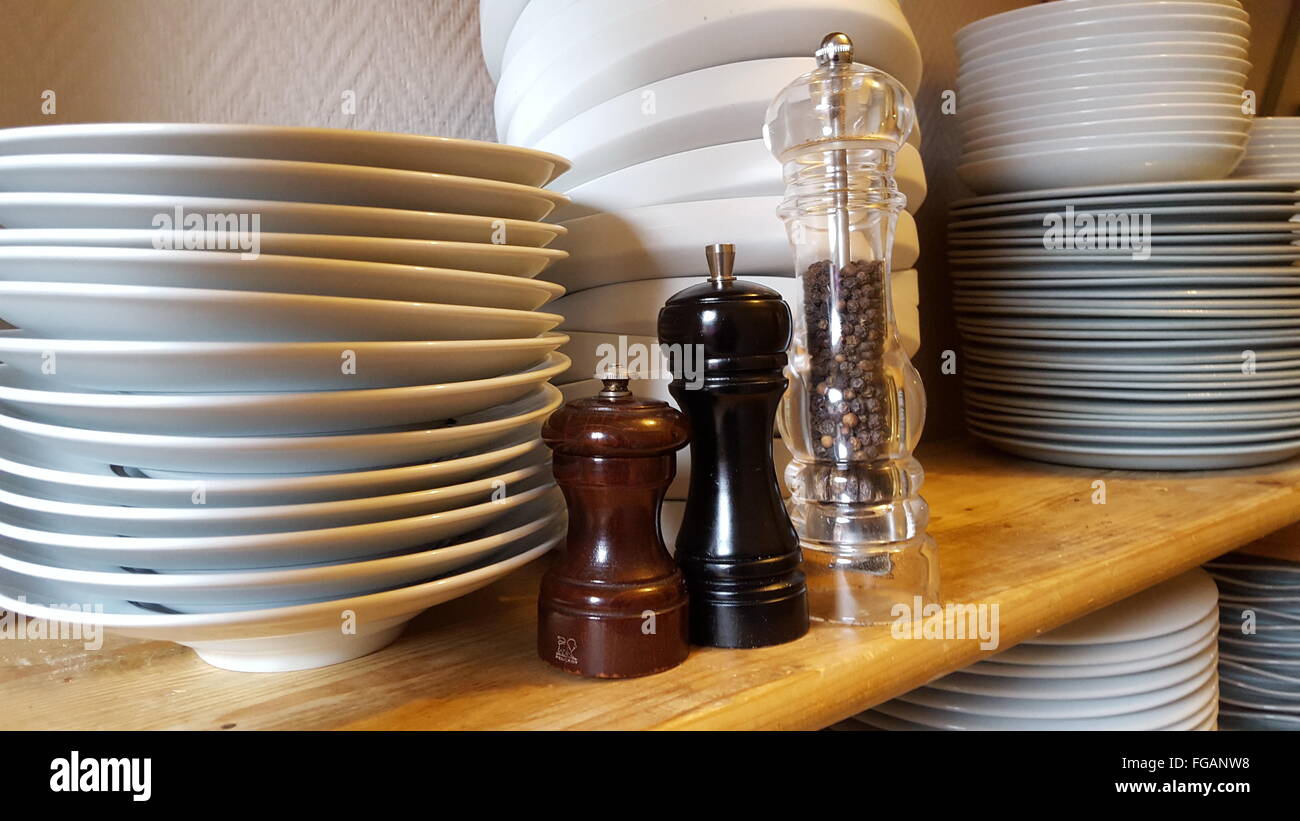 Stack On Plates On Table Stock Photo - Alamy
