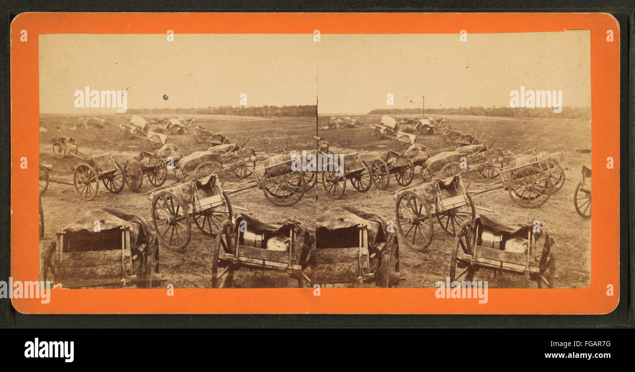 Photograph of Red River carts, captured in stereoscopic format from the ...