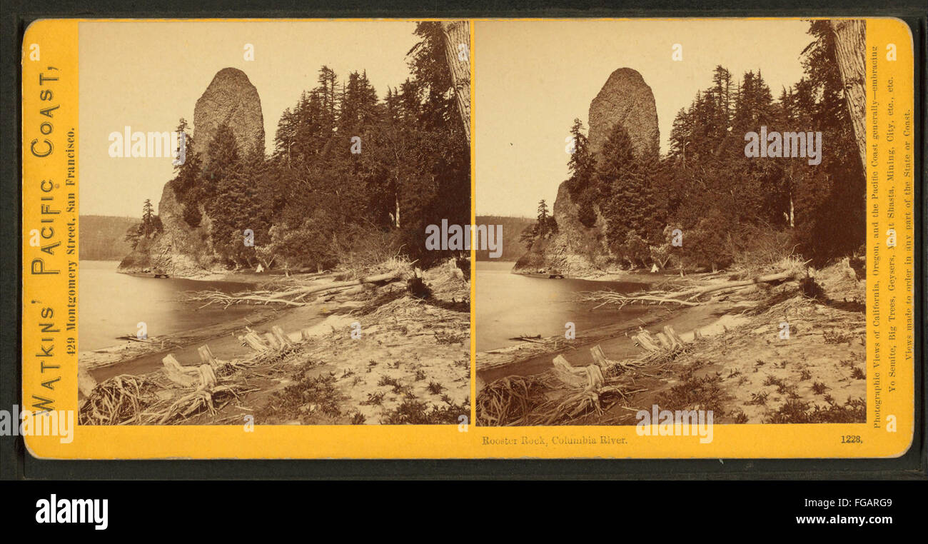 A photograph of Rooster Rock along the Columbia River, capturing the ...
