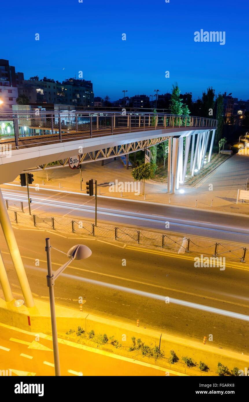 A night view of the seaside bridge connecting the beach to GSO Sports ...