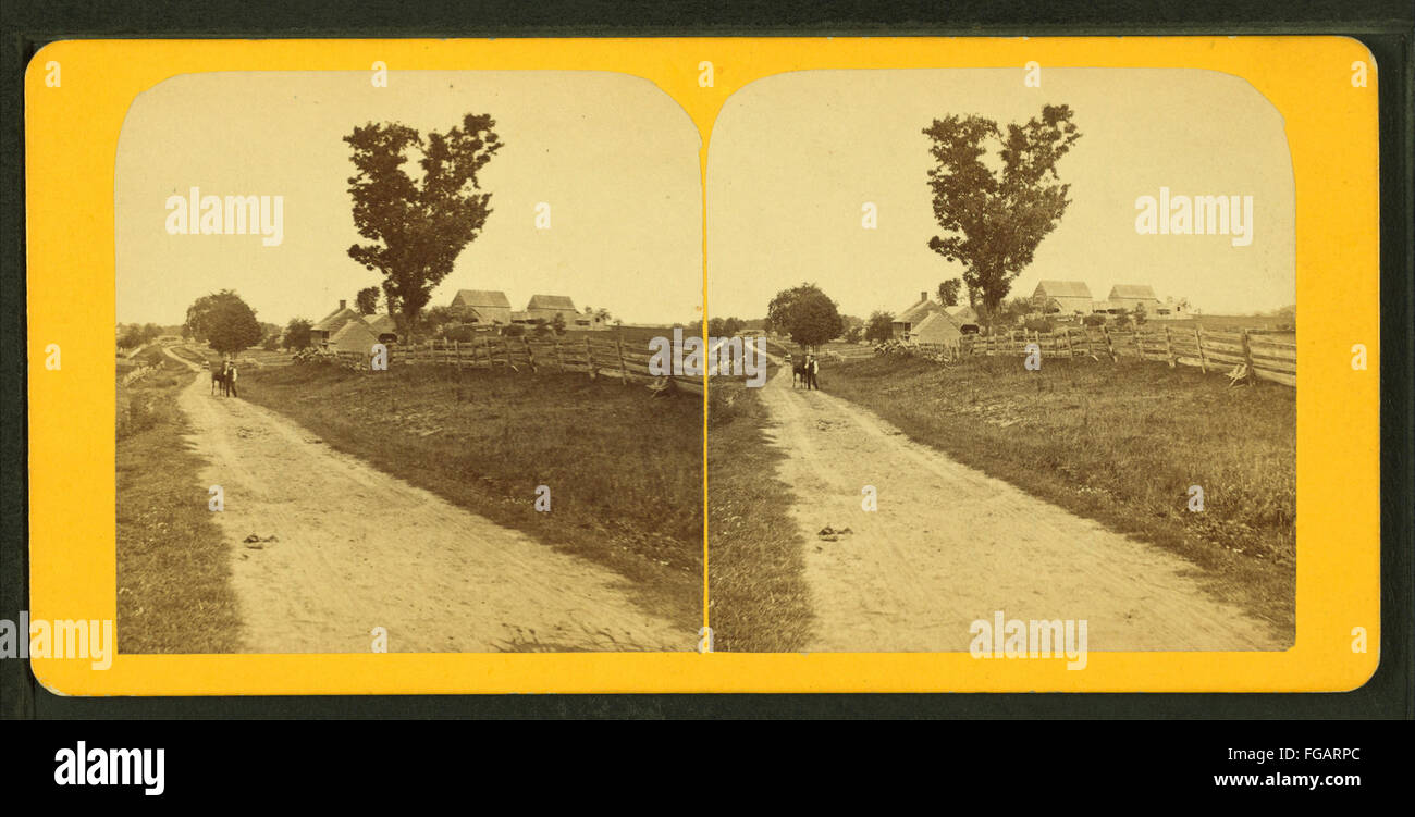A stereoscopic image depicting a rural landscape, showcasing fields ...