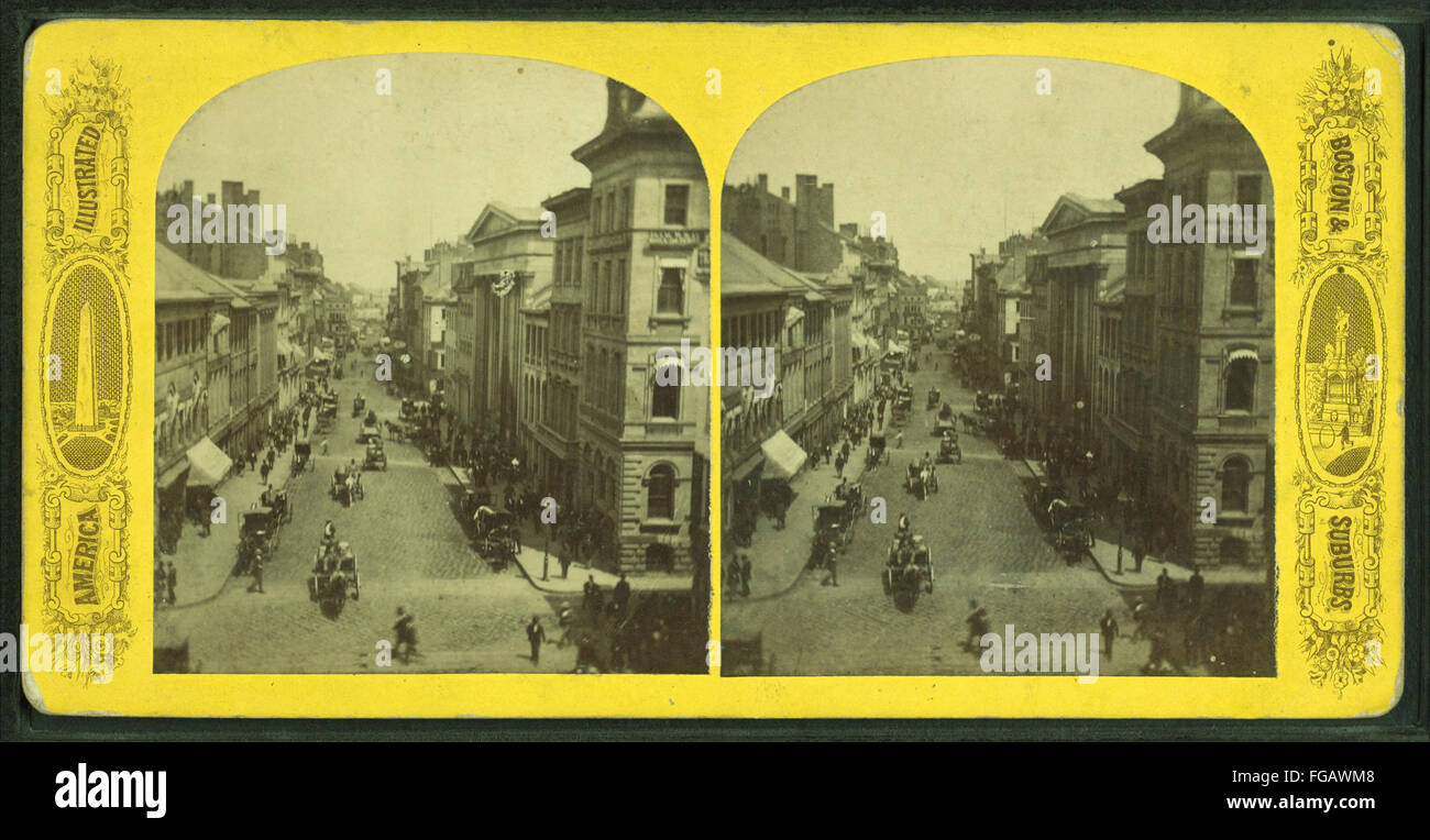 Photograph showing State Street in Boston from the perspective of the ...