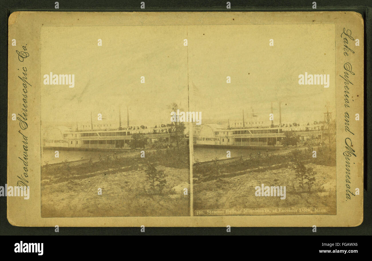 A photograph of the steamer Belle of Minnetonka docked at Excelsior dock in Minnesota, captured ...