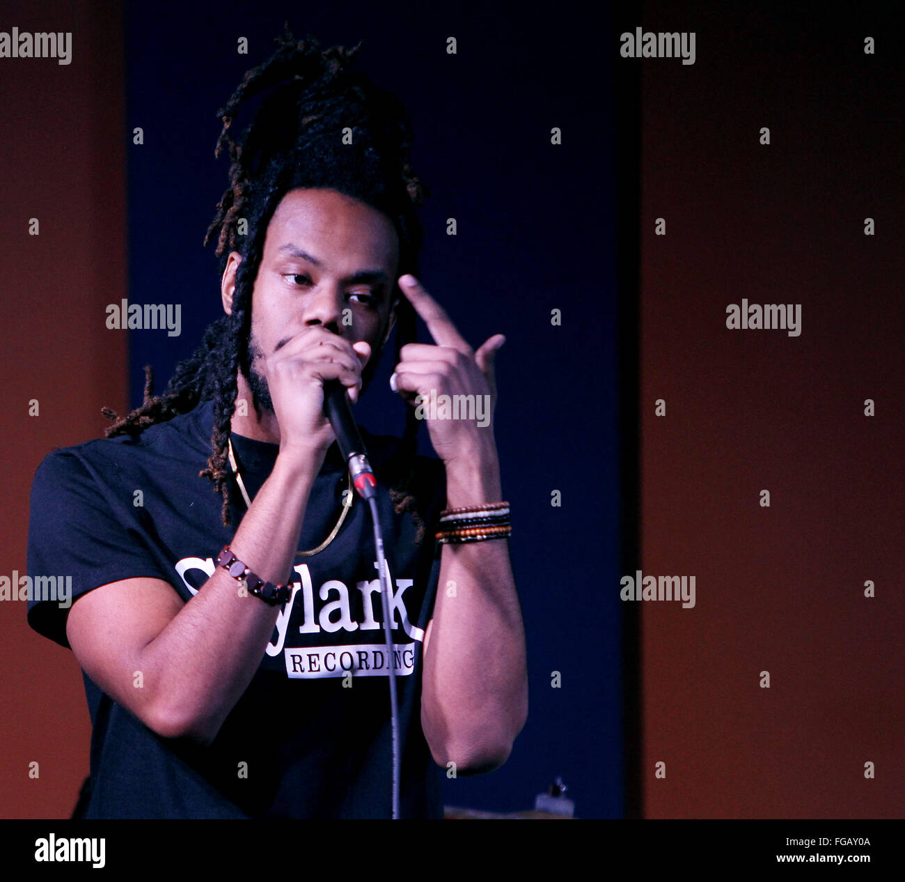 Iowa, USA. 17th Feb, 2016. Quad-City based rapper Xavy Rusan kicked off ...