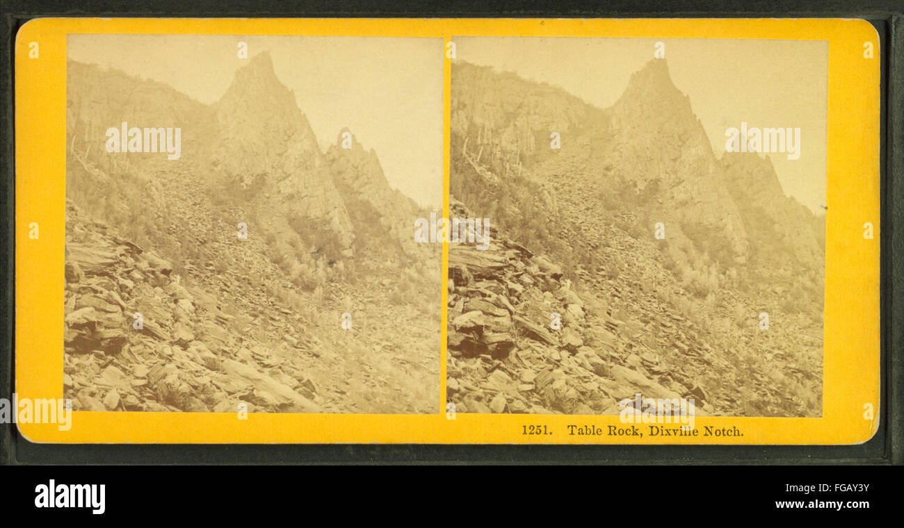A stereoscopic photograph showing Table Rock in Dixville Notch. The ...