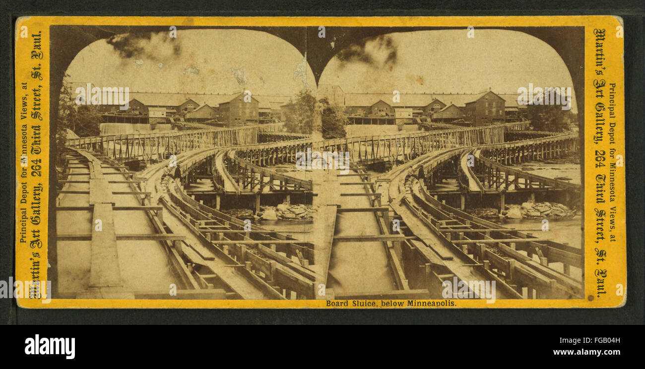 Photograph of a board sluice located below Minneapolis. The image ...