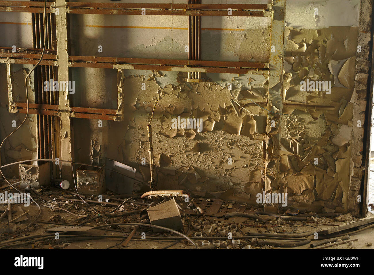 Rubble and wall in a derelict factory in Leipzig, Germany Stock Photo ...