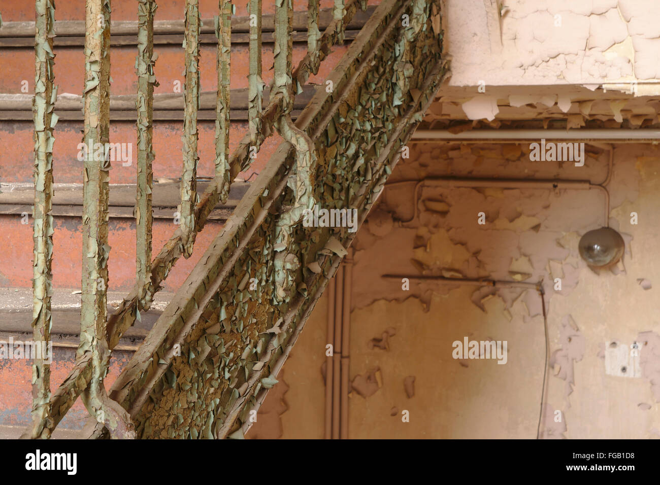 Crumbling staircase in a derelict factory in Leipzig, Germany Stock ...