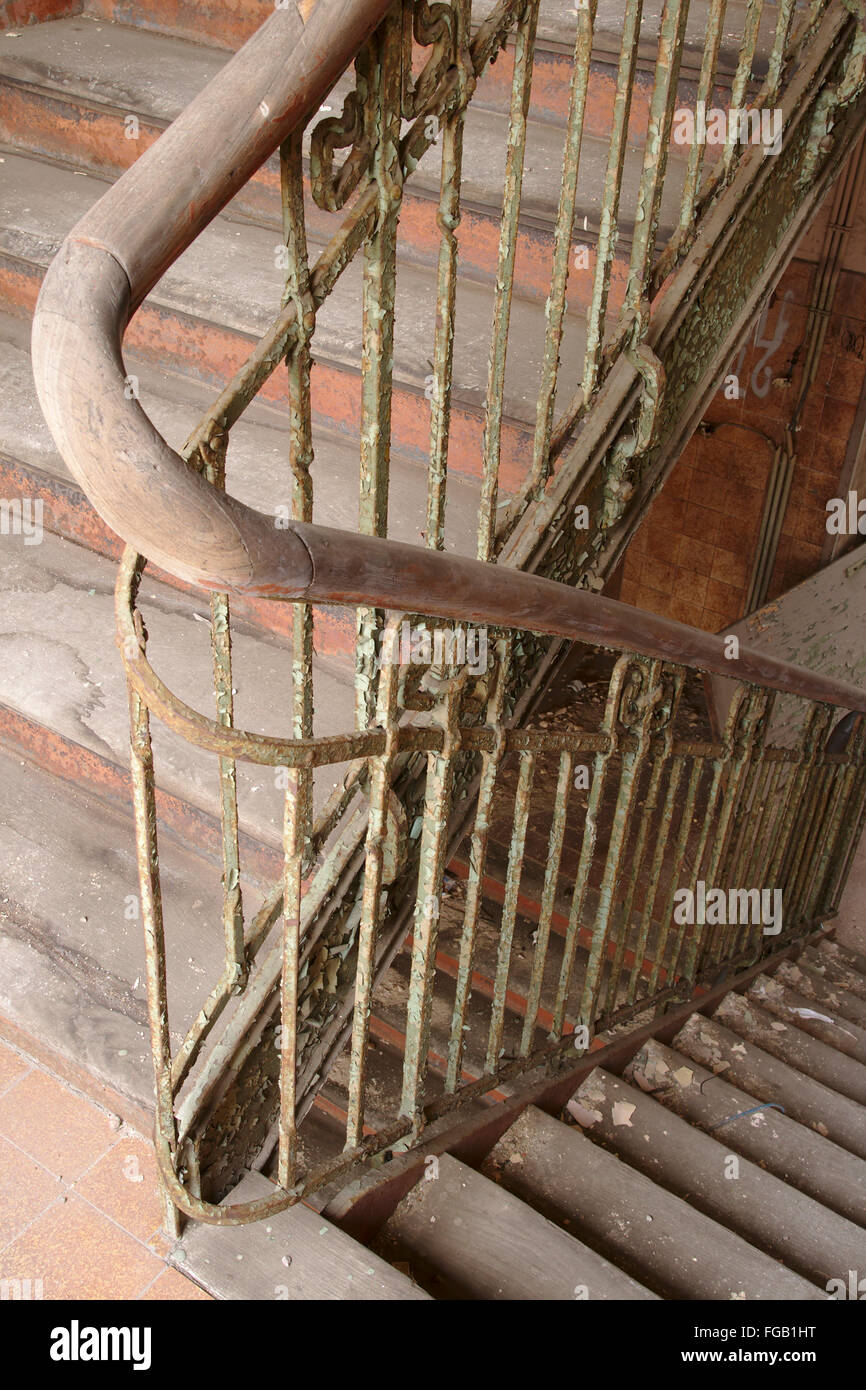 Crumbling staircase in a derelict factory in Leipzig, Germany Stock ...