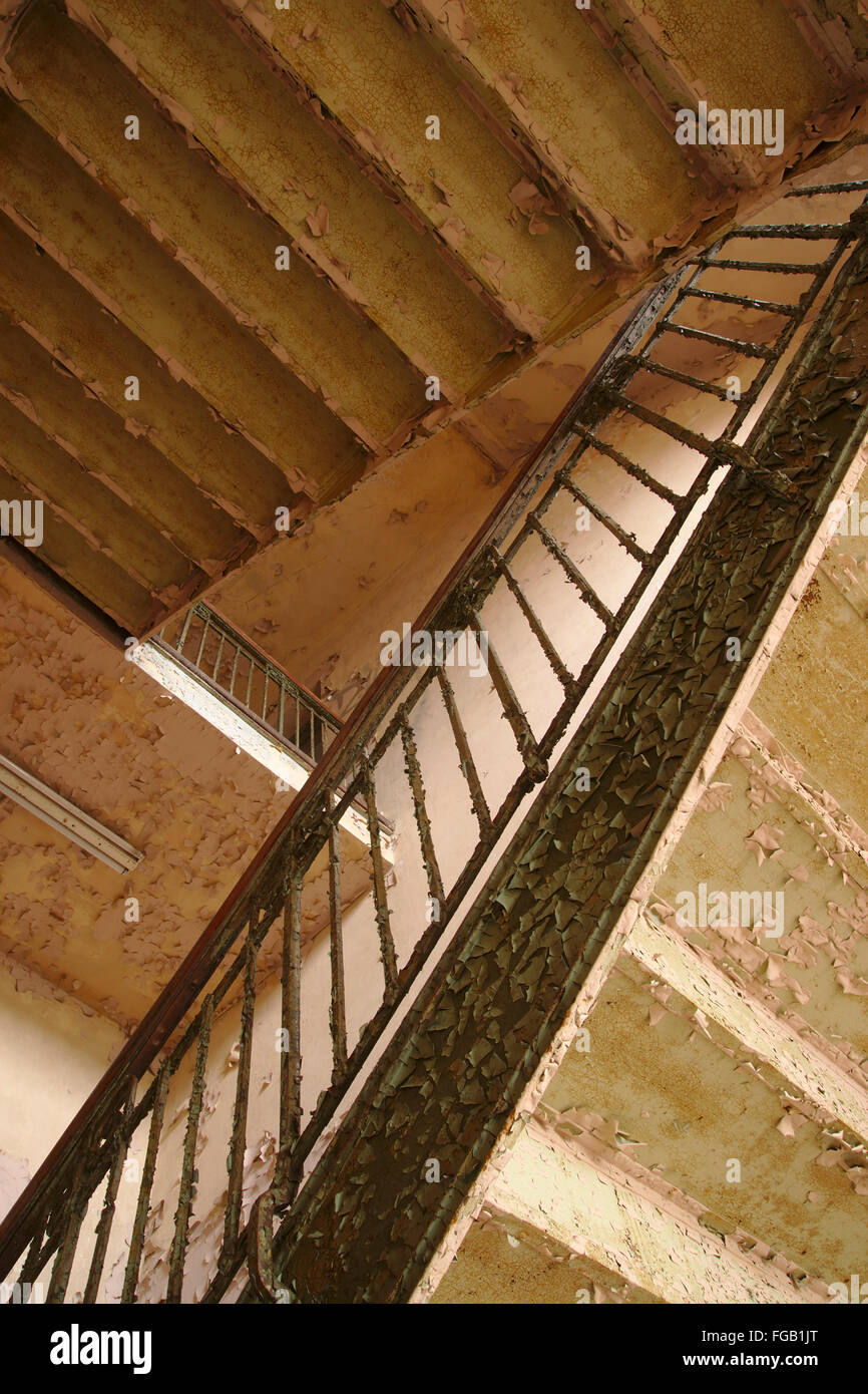 Crumbling staircase in a derelict factory in Leipzig, Germany Stock ...