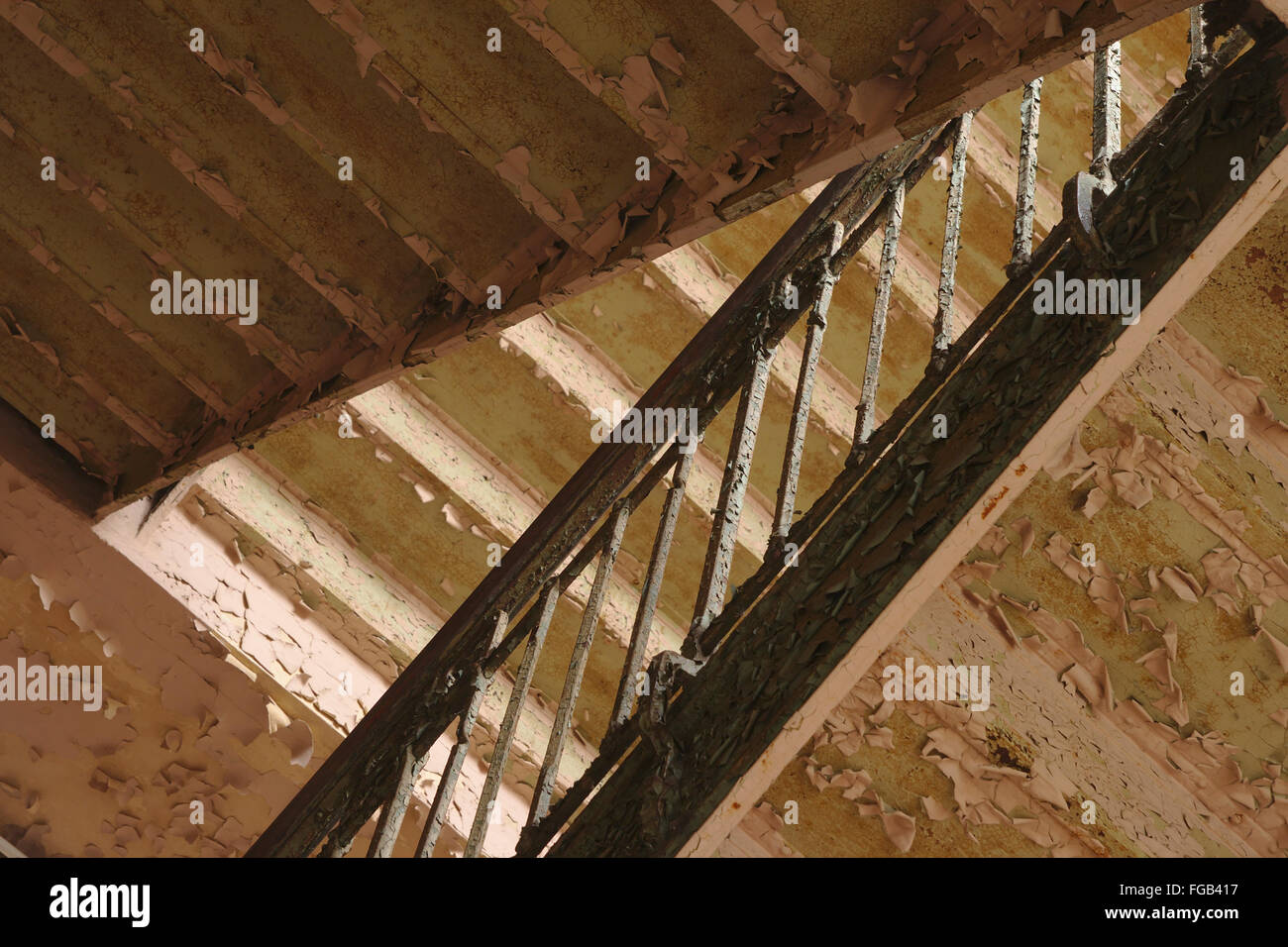 Crumbling staircase in a derelict factory in Leipzig, Germany Stock ...