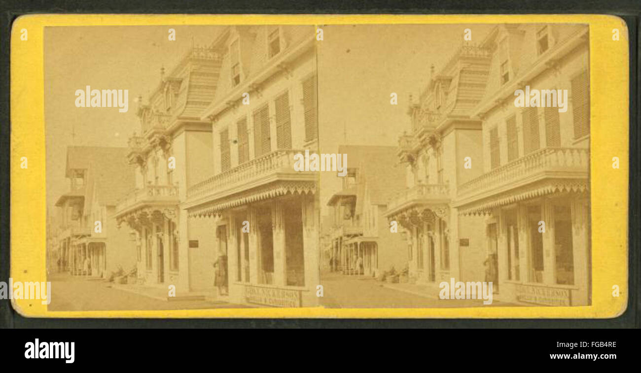 A photograph of a commercial street, captured by S. F. Adams. The image ...