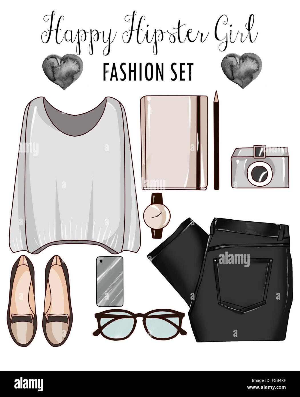 Fashion set of woman's clothes, accessories, and shoes - fashion clip ...