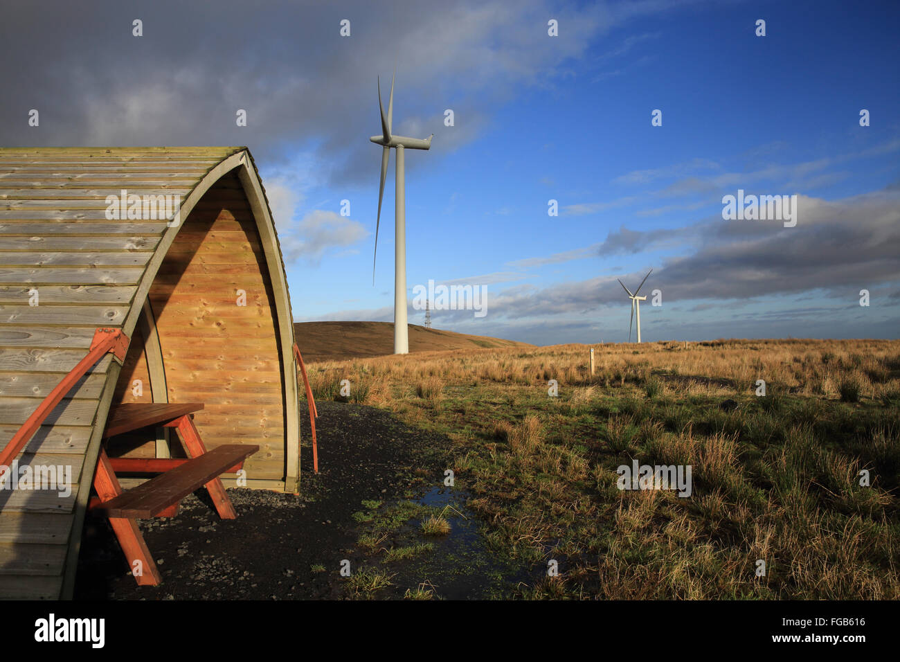 Wind turbines at Whitelee, the UK's largest onshore windfarm, near ...