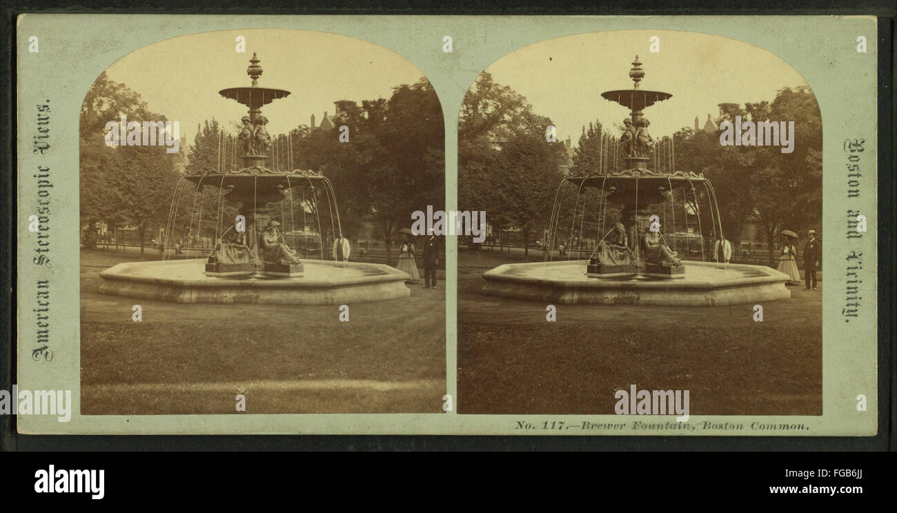A photograph of Brewer Fountain, located in Boston Common, captured ...