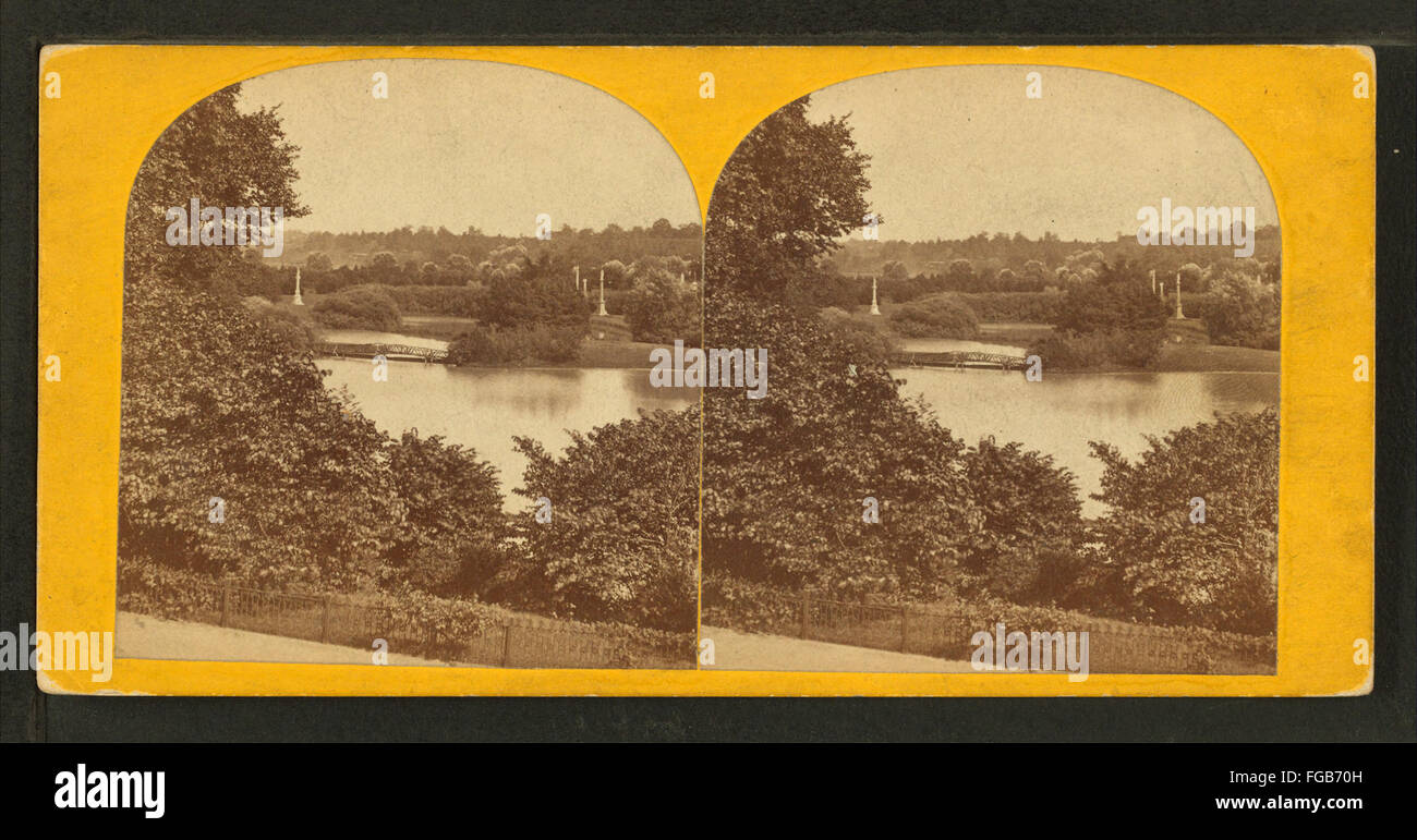 This photograph shows a view of Spring Grove Cemetery, capturing the ...
