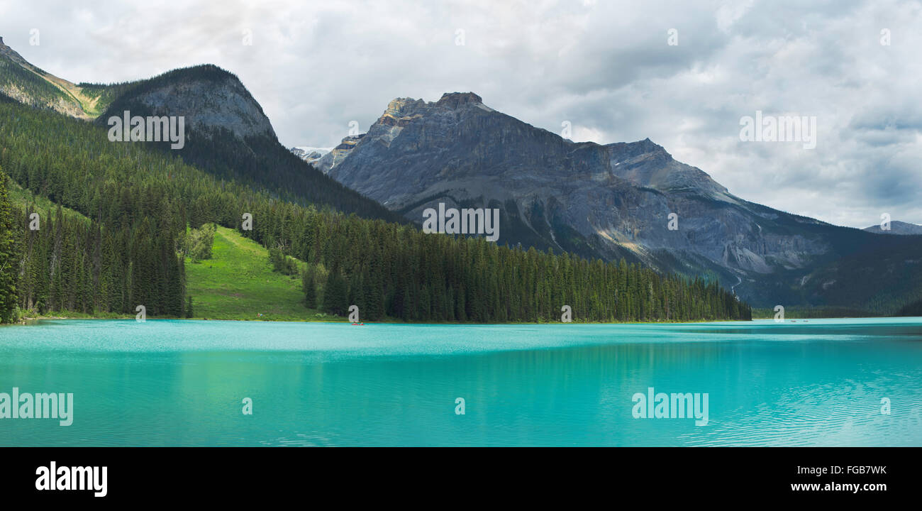 Panoramic view of Emerald Lake from near the bridge; Yoho National Park ...