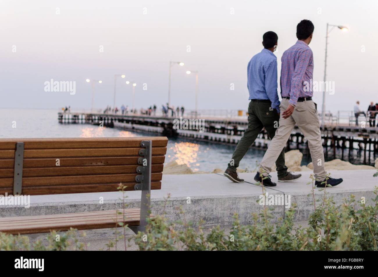 The Limassol pier in Old Port and Molos Area in Cyprus. A dusk view of ...