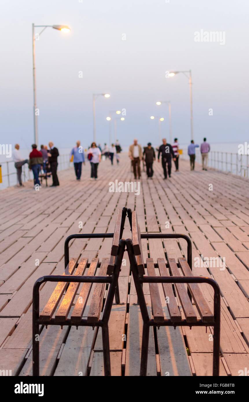The Limassol pier in Old Port and Molos Area in Cyprus. A dusk view of ...