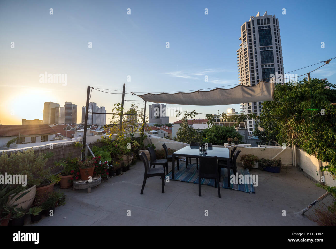 Roof terrace in Neve Tzedek neighborhood, Tel Aviv city, Israel Stock ...