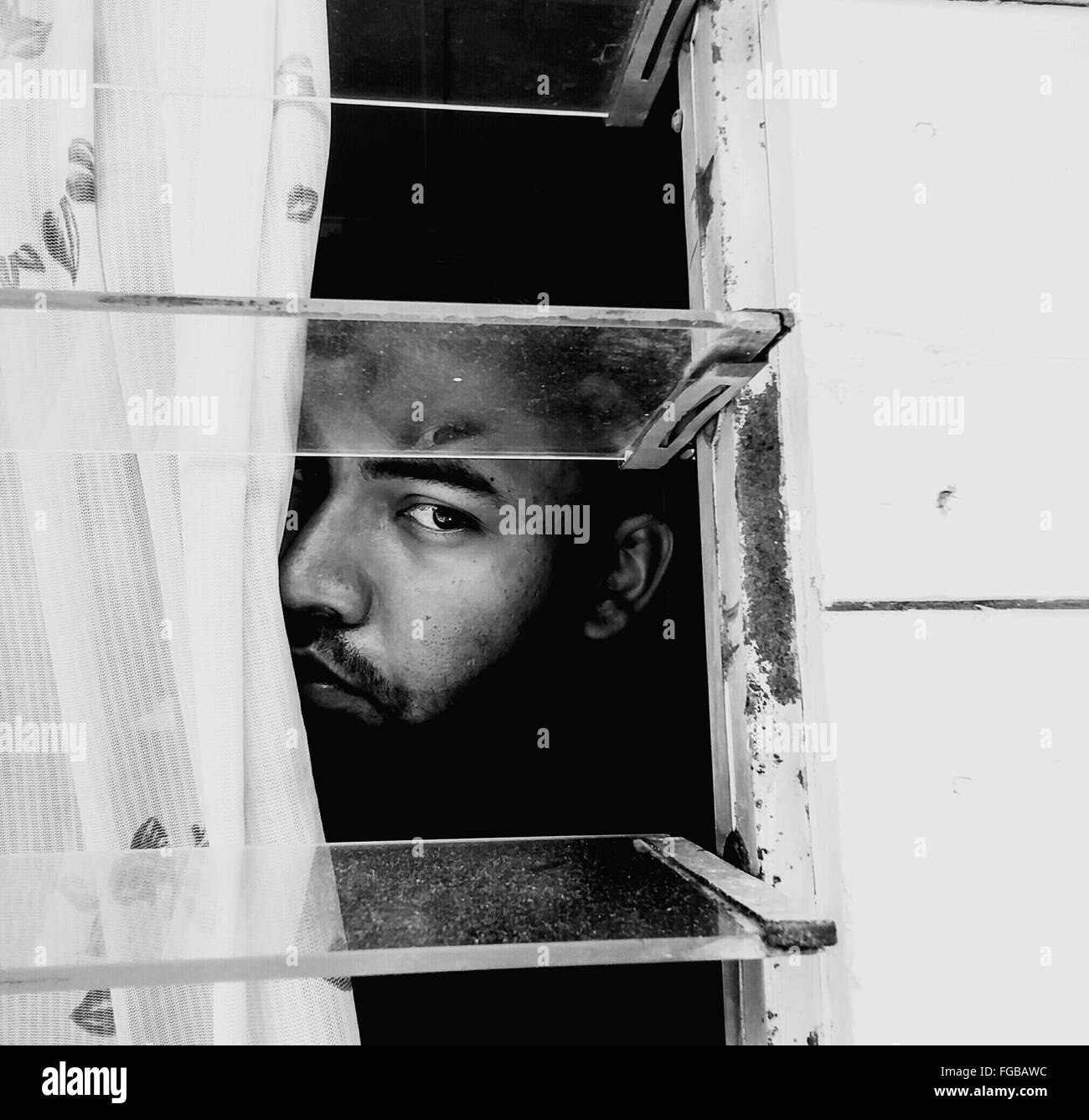 Window house curtain hi-res stock photography and images - Alamy