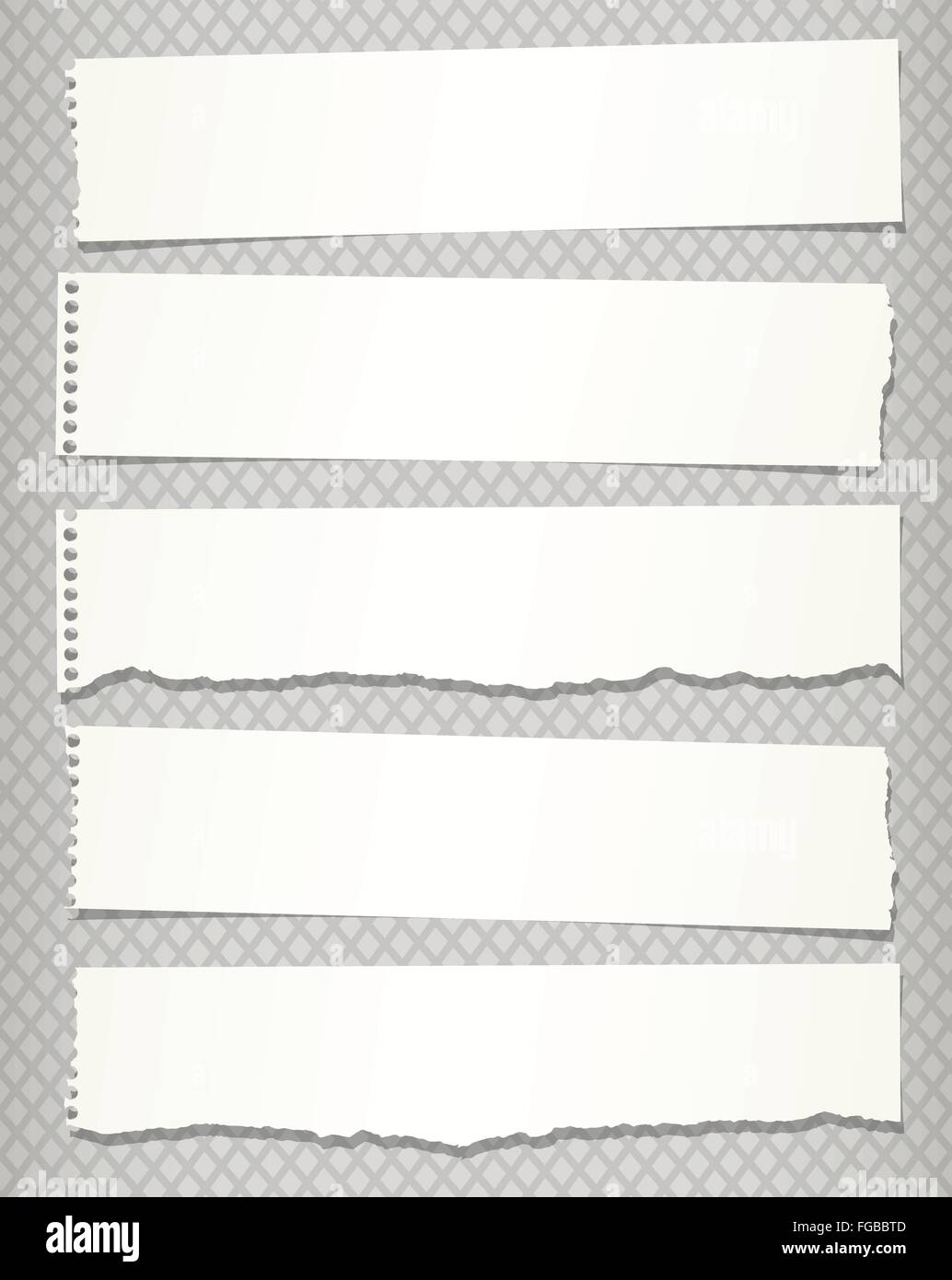 Pieces of white torn notebook paper on gray background Stock Vector ...