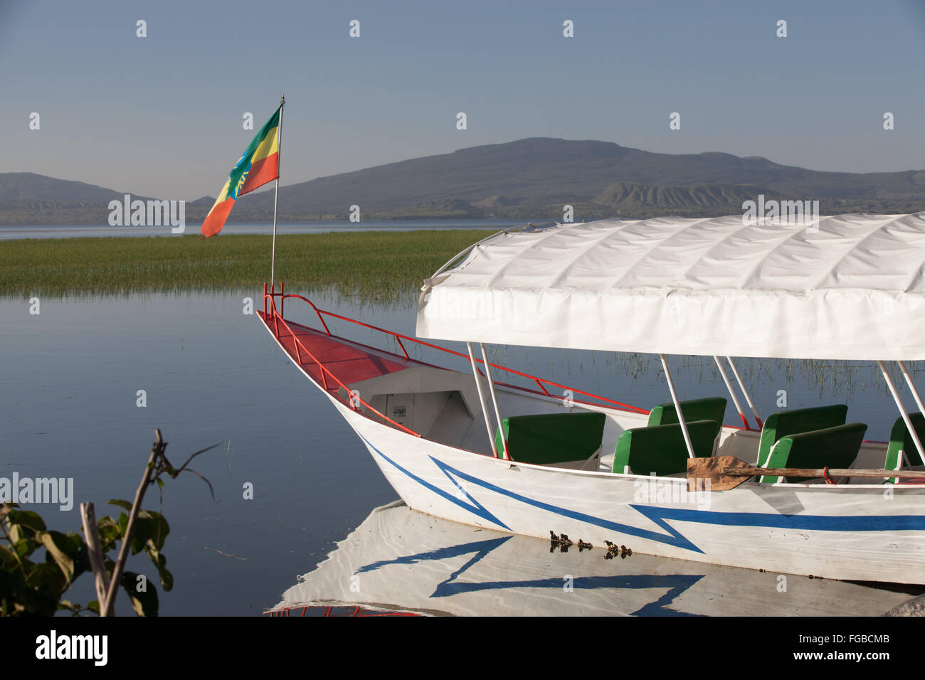 A boat with the Ethiopian flag on Lake Hawassa, Ethiopia Stock Photo ...
