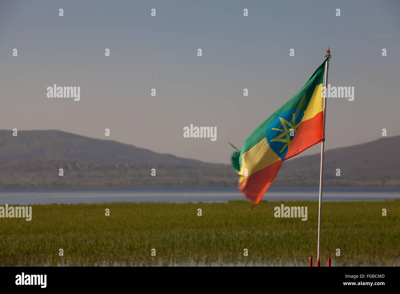 An Ethiopian flag, Lake Hawassa Ethiopia Stock Photo - Alamy