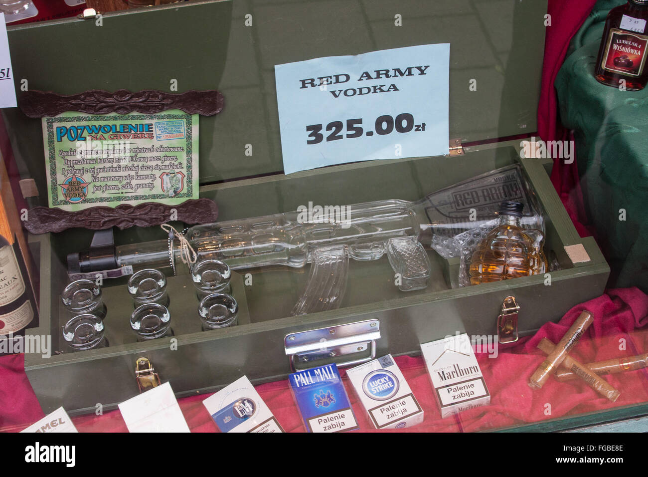 Red Army vodka in a glass gun for sale at this shop in Old Town, Krakow ...