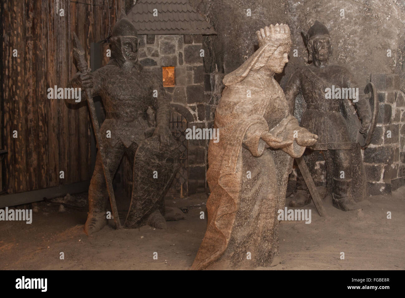 Salt statues of the royal daughter, Kinga at Wieliczka Salt mines ...