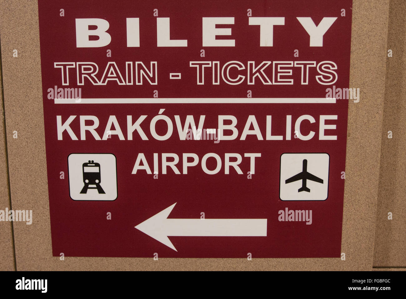 Sign for train tickets and Krakow Balice Airport,Krakow,Poland,Europe ...