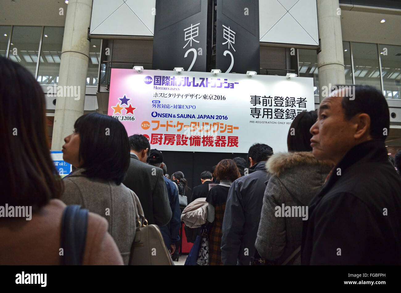 Tokyo, Japan. 16th Feb, 2016. Attendees line up to register at The ...