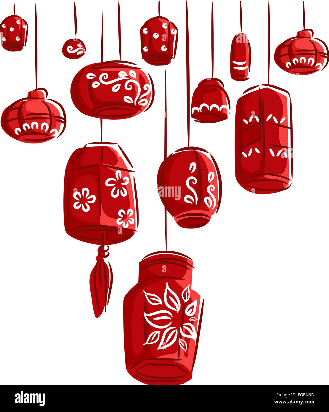 Colorful Illustration of Red Paper Lanterns Dangling from Above Stock ...