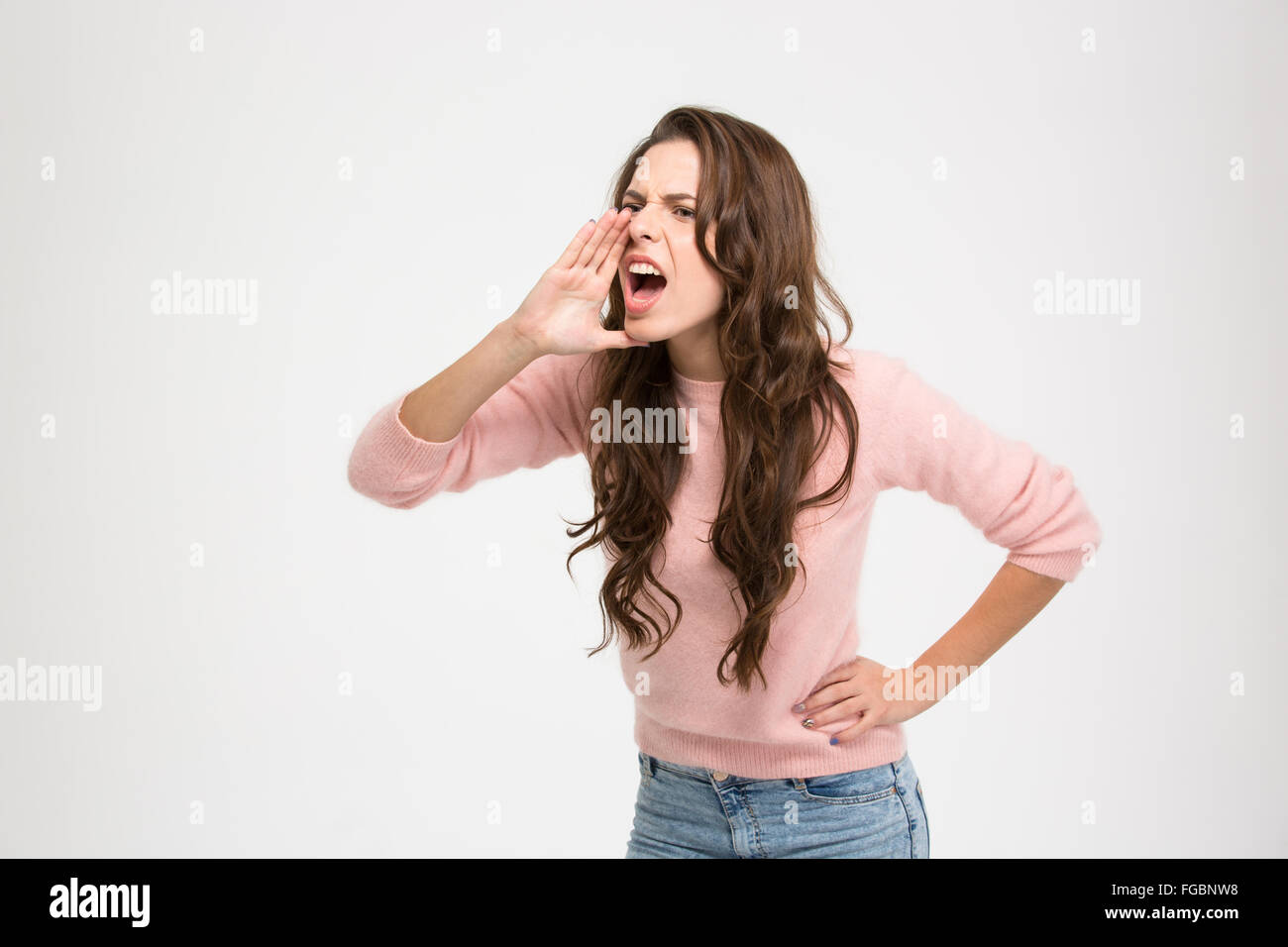 Beautiful woman screaming isolated on a white background Stock Photo ...